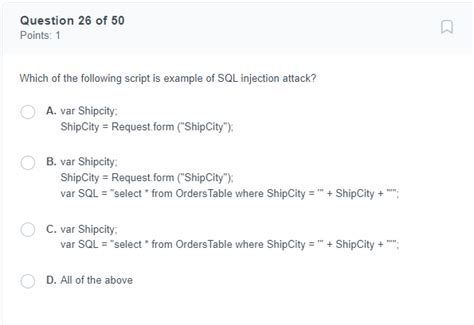 Solved Which Of The Following Script Is Example Of Sql Chegg