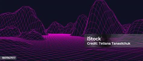 추상 디지털 풍경입니다 와이어 프레임 풍경 배경입니다 3d 미래 벡터 일러스트입니다 0명에 대한 스톡 벡터 아트 및 기타 이미지 0명 1980 1989 년 1990