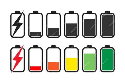 배터리 아이콘 세트 충전 배터리 수준 표시기 컬렉션 충전 표시기 벡터 그림 스마트폰 누산기 10eps 프리미엄 벡터