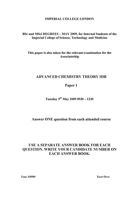 Exam May Questions IMPERIAL COLLEGE LONDON BSc And MSci DEGREES MAY For