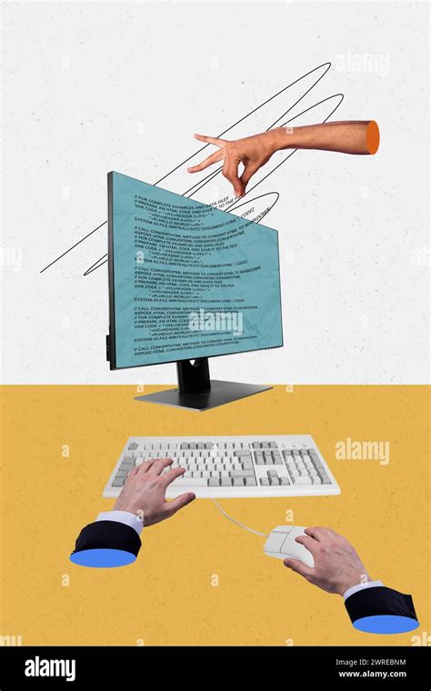 Creative Collage Image Of Programmer Arms Hands Coding Computer