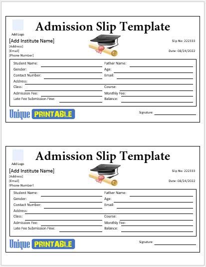 10 Free Admission Slip Templates Free Unique Printable Templates
