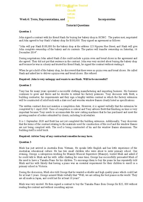Week 6 Tutorial Questions 1 Rmit Classification Trusted Rmit Classifi Cation Truste D Week 6