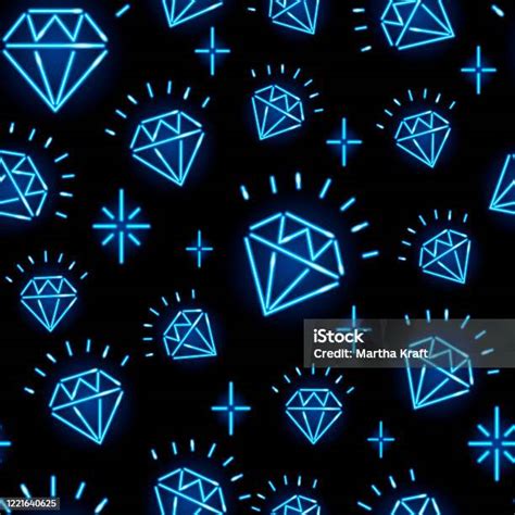 네온 다이아몬드 매끄러운 패턴 벽지 인쇄 또는 포장지에 대한 보석 패션 여성스러운 개념 어두운 배경에 파란색 빛나는 보석입니다 벡터 10 Eps 그림 0명에 대한 스톡 벡터
