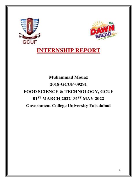 internship report pdf cakes breads