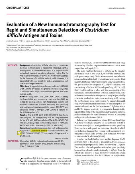 Pdf Evaluation Of Two Rapid Immunochromatography Tests For The Detection Of Clostridium