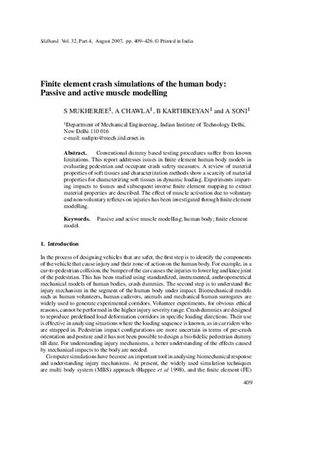 Pdf Finite Element Crash Simulations Of The Human Body Passive And Active Muscle Modelling