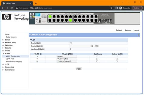 HP ProCurve 1810G 24 VLAN With MikroTik 750G R3 Matrix 7