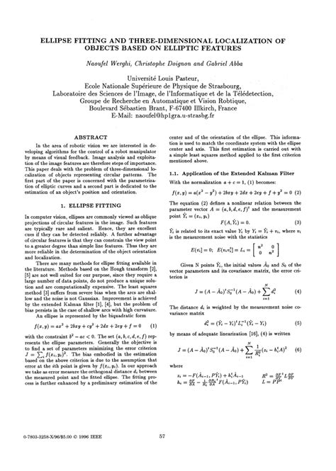 Pdf Ellipse Fitting And Three Dimensional Localization Of Objects