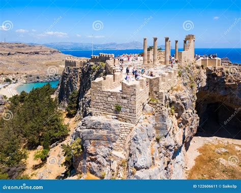 Lindos Acropolis And Beach Rhodes Editorial Photo Image Of Island