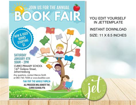 Editable Book Fair Flyer School Reading Fundraiser Event Instant