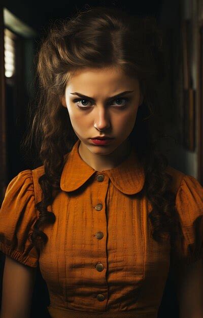 Premium Ai Image Angry Closeup Woman Long Hair Young Vintage Fashion