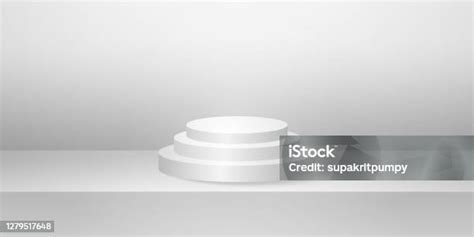 사실적인 둥근 연단 또는 회색 빈 스튜디오 룸 최소한의 제품 배경 디스플레이를위한 템플릿 모의 기하학적 모양의 받침대 0명에 대한 스톡 벡터 아트 및 기타 이미지 Istock