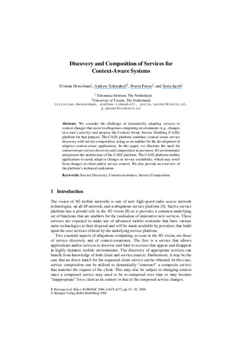 Pdf Discovery And Composition Of Services For Context Aware Systems