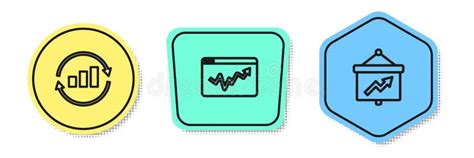 Set Line Graph Chart Infographic And Board With Colored Shapes