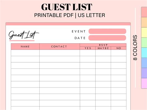 Printable Guest List Planner Guest List Tracker RSVP Tracker Party Christmas Contact