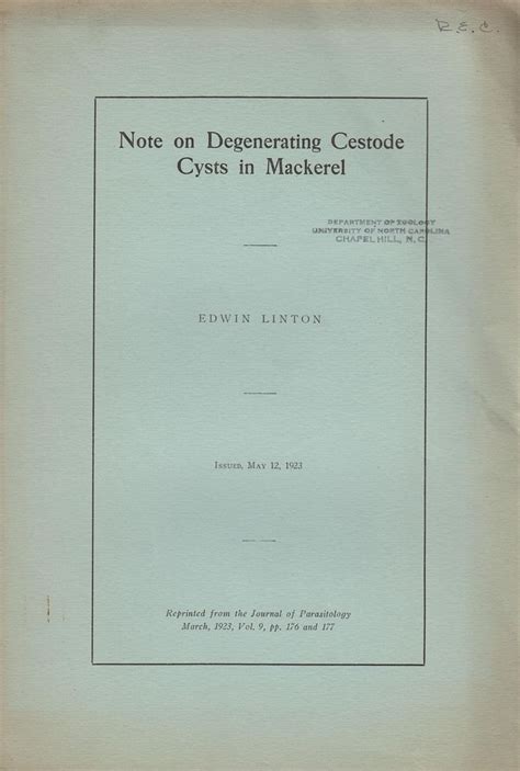Note On Degenerating Cestode Cysts In Mackerel By Linton Edwin Von Linton Edwin Collectible