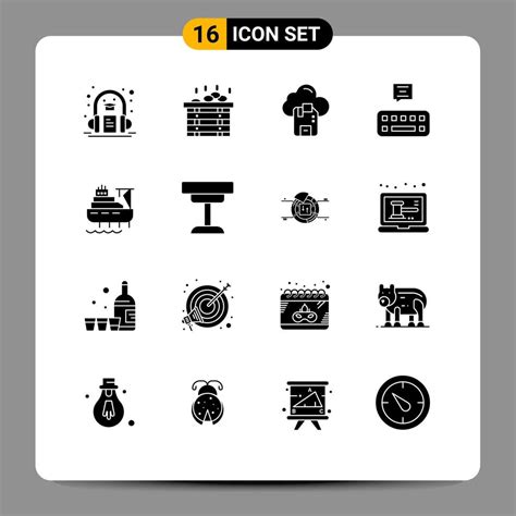 16 Universal Solid Glyph Signs Symbols Of Construction Boat Microchip Ship Chat Editable Vector