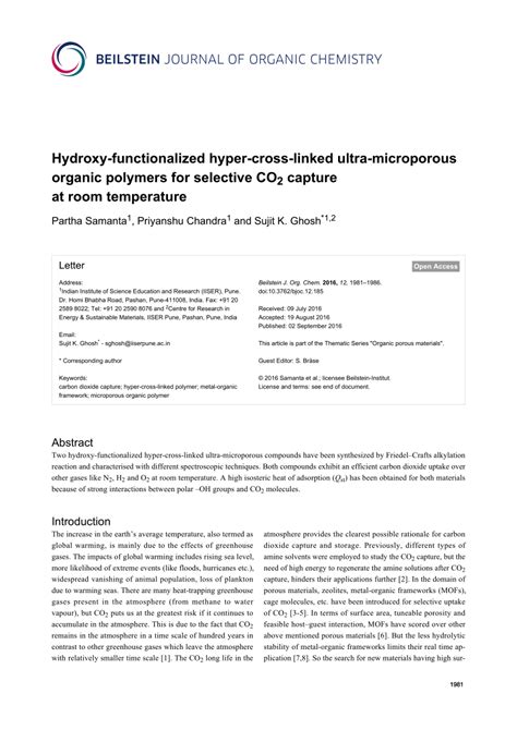 Pdf Hydroxy Functionalized Hyper Cross Linked Ultra Microporous Organic Polymers For Selective