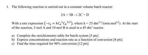Solved The Following Reaction Is Carried Out In A Chegg