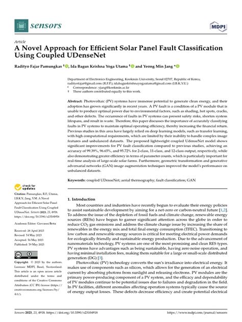 A Novel Approach For Efficient Solar Panel Fault Classification Using Coupled Udensenet Pdf