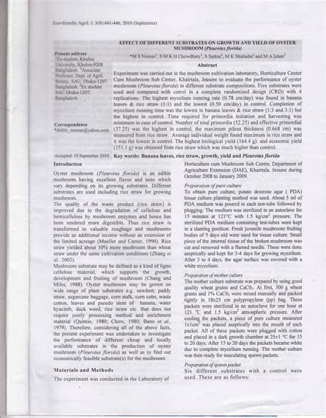 Pdf Effect Of Different Substrates On Growth And Yield Of Oyster Mushroom