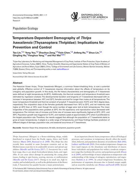 Pdf Temperature Dependent Demography Of Thrips Hawaiiensis