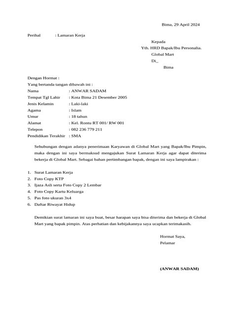 Surat Lamaran Sadam Pdf