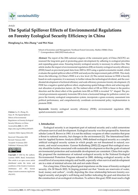 Pdf The Spatial Spillover Effects Of Environmental Regulations On Forestry Ecological Security