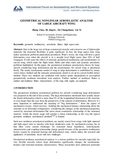 Pdf Geometrical Nonlinear Aeroelastic Analysis Of Large Aircraft Wing