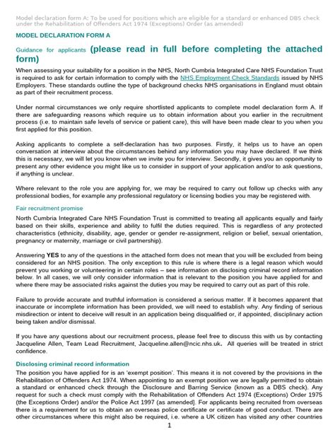 Model Declaration Form A 2 Pdf Criminal Record Justice