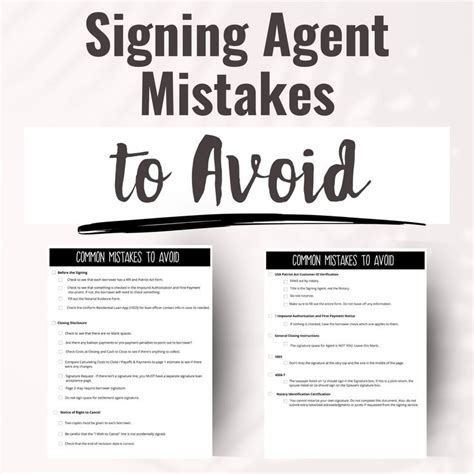 Signing Agent Mistakes Checklist Use This List To Avoid Making Common Mistakes Etsy Notary