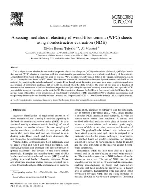 Pdf Assessing Modulus Of Elasticity Of Wood Fiber Cement Wfc Sheets Using Nondestructive