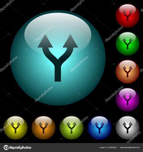 Split Arrows Icons Color Illuminated Spherical Glass Buttons Black