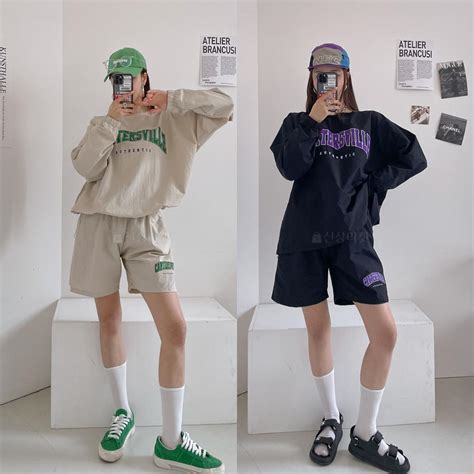 19써니 바스락 빅사이즈 반바지 맨투맨 트레이닝 츄리닝 세트