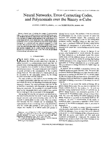 pdf neural networks error correcting codes and polynomials over the