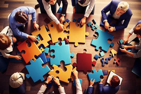 Teamwork Business Team Meeting Unity Jigsaw Puzzle Concept Premium Ai Generated Image