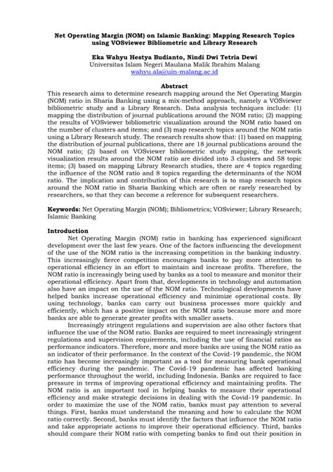 Pdf Net Operating Margin Nom On Islamic Banking Mapping Research