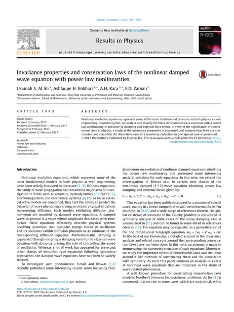 PDF Invariance Properties And Conservation Laws Of The Nonlinear Damped Wave Equation With