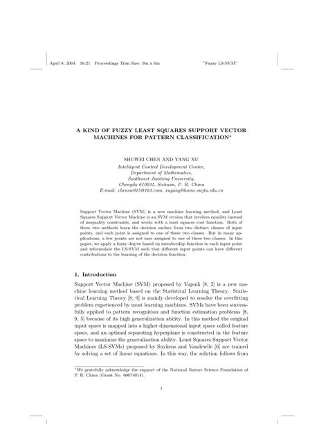 Pdf A Kind Of Fuzzy Least Squares Support Vector Machines For Pattern Classification
