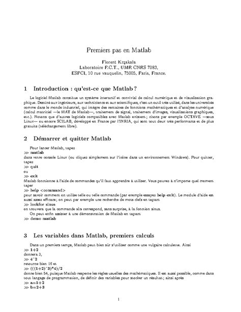 Premiers Pas En Matlab First Steps On Mtalab Premiers Pas En Matlab