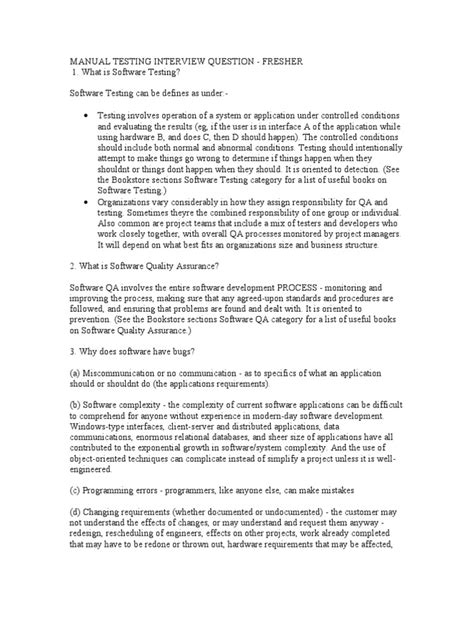 Manual Testing Interview Question Freshers Pdf Software Testing