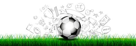 스포츠와 승리 개념 고립 된 흰색 배경에 자유형 그림이있는 만화 스타일의 잔디밭에있는 축구 공 Soccer Tournament에