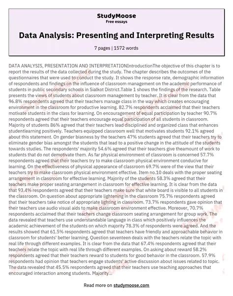 Data Analysis Presenting And Interpreting Results Free Essay Example