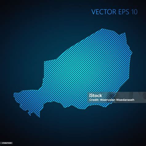 Niger Striped Map Template Made From Blue Diagonal Lines On Dark Background Stock Illustration
