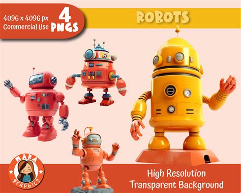 Cute 3d Robot Clipart Set High Resolution Pngs 4 Different Characters Downloadable Files