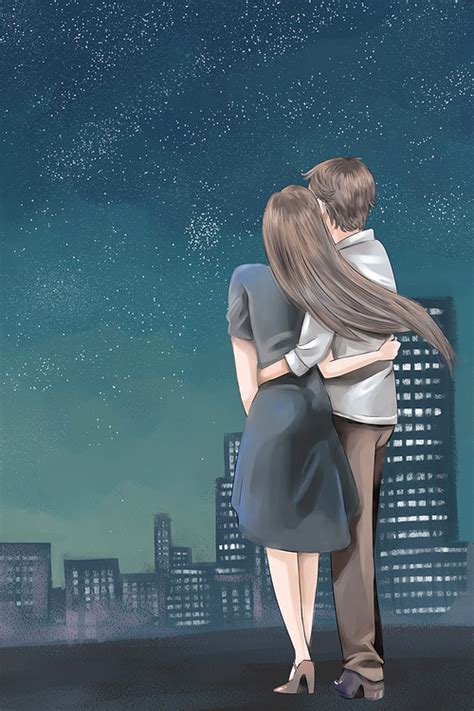 유토이미지 밤하늘 별을 보며 서로에게 기대어 서 있는 연인의 뒷모습