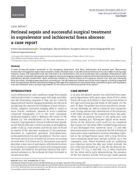 Pdf Perineal Sepsis And Successful Surgical Treatment In Supralevator And Ischiorectal Fossa