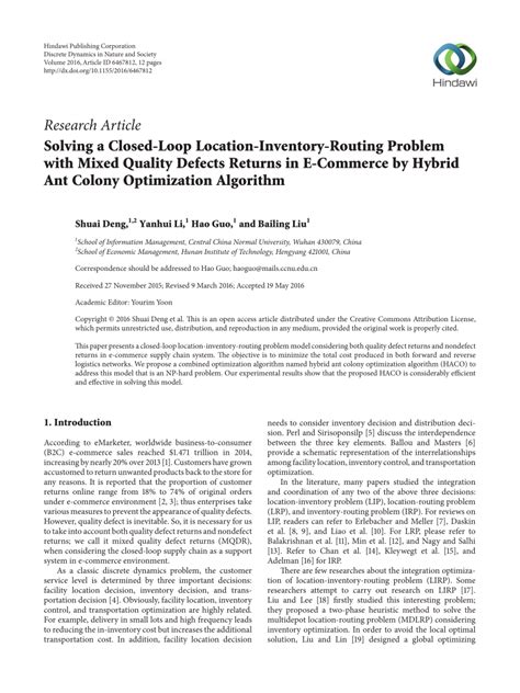 Pdf Solving A Closed Loop Location Inventory Routing Problem With Mixed Quality Defects