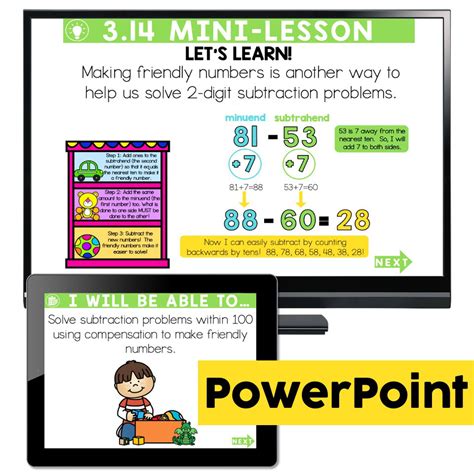 Lucky To Learn Math 2 Digit Subtraction With Friendly Numbers Lesson 314 Teaching Slides